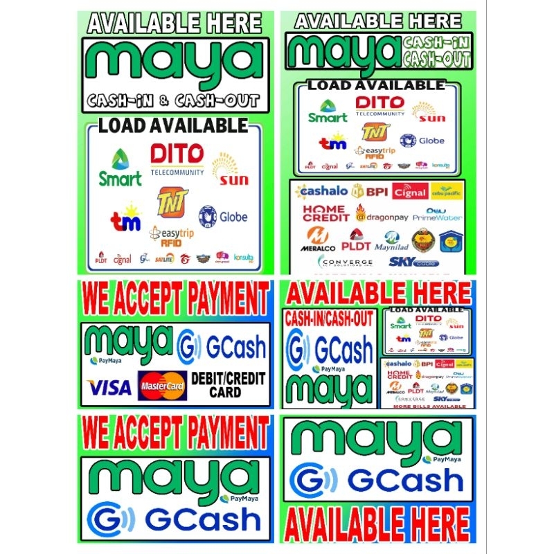 Gcash maya rate signage Laminated paybills load small business sari ...