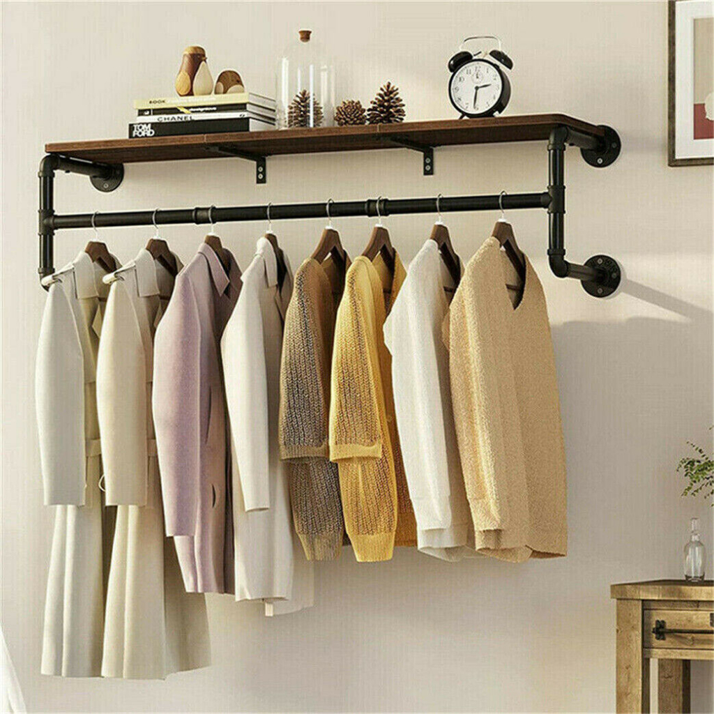 Heavy Duty Clothes Rail Industrial Pipe Clothes Rack Wall Mounted ...