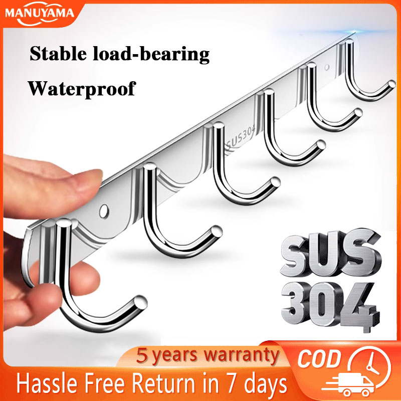 Manuyama Hook punch-free 304 stainless steel strong load-bearing bathroom kitchen key hat towel ...