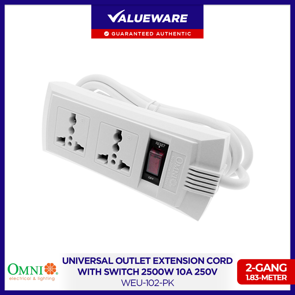 OMNI Universal Outlet Extension Cord with Switch 2-Gang 1.83-Meter Wire ...