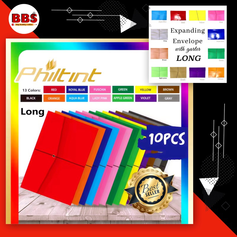 Colored Expanding Envelope with Garter Long size 10 pieces per pack per ...