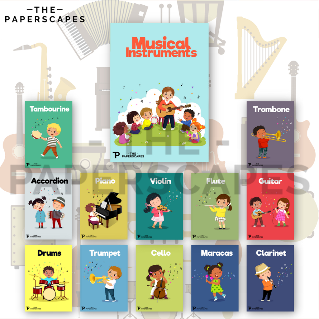 'MUSICAL INSTRUMENTS' Fully Laminated Educational Flashcards [13 pcs ...