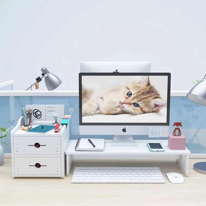 Office Desktop Shelf Computer Stand With Drawer Storage Stand Desktop ...