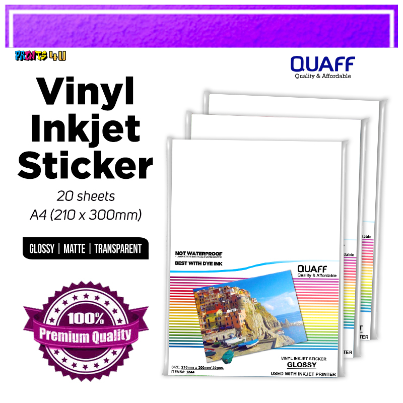 Quaff Vinyl Inkjet Sticker A4 Size Glossy Matte Transparent 20 Sheets ...