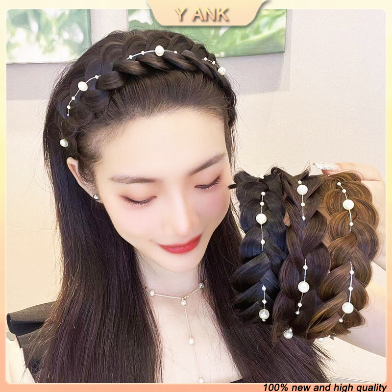 【COD/READY】New Korean Pearl Braid Wig Band Widened Headband Headwear ...