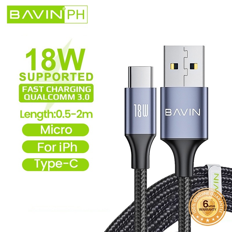 BAVIN 18W QC3.0 CB201 for Micro /iPh /Type-C Fast Charging Data Cable ...