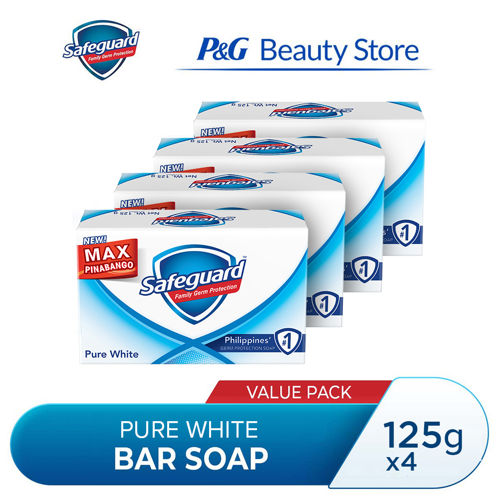 Safeguard Antibacterial Soap Body Wash Bar Pure White 125gx4 Set Of 4