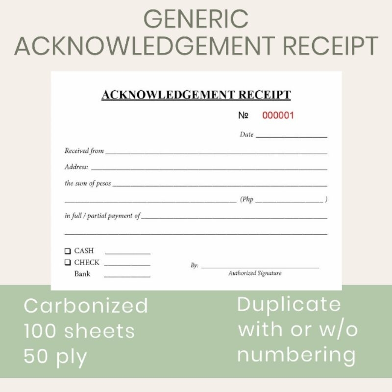 (GENERIC) PLAIN Acknowledgement Receipt 4X5 CARBONIZED | Shopee Philippines