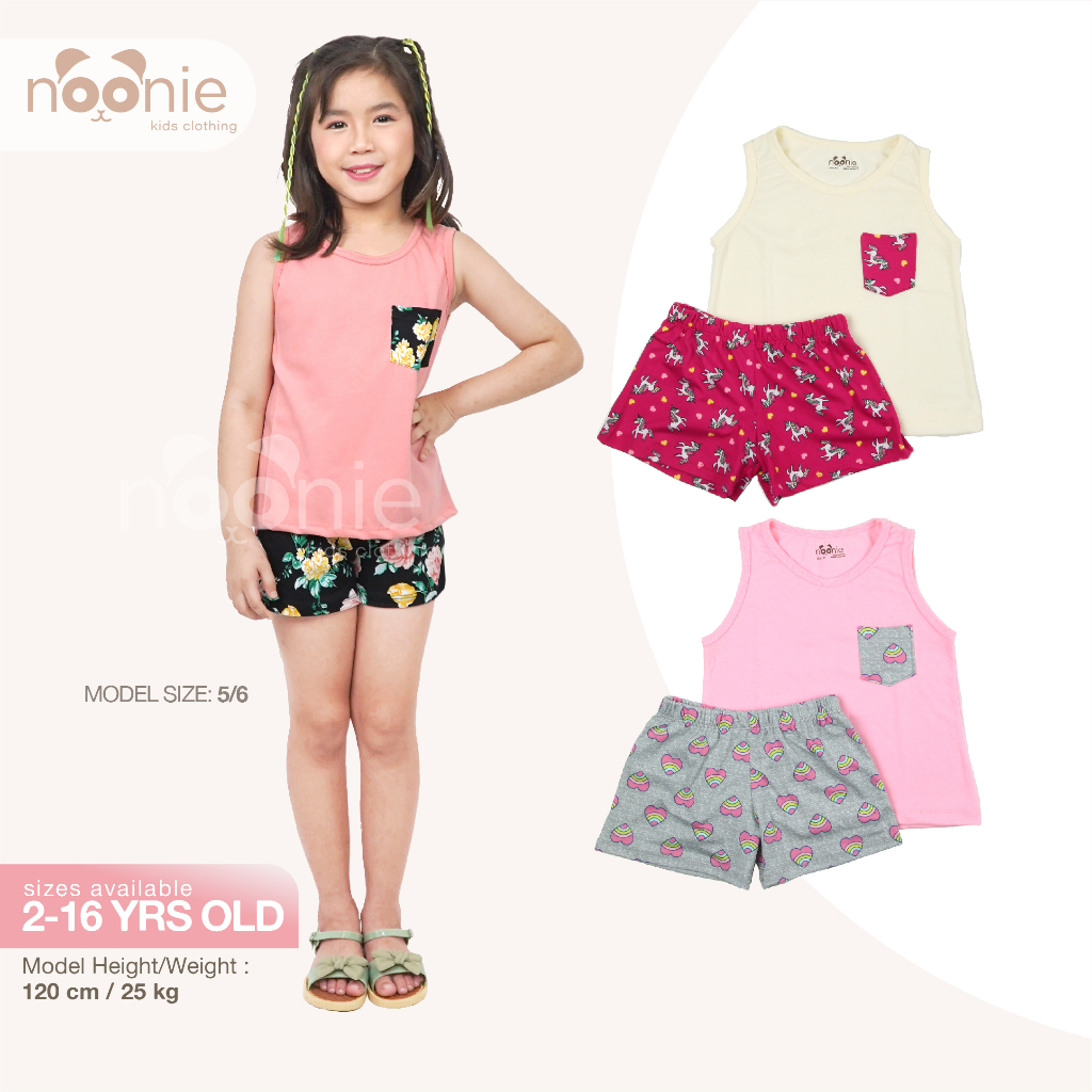 Noonie- Girls Terno (2-16Y) - Cotton Sando Tank & mini Shorts Set ...