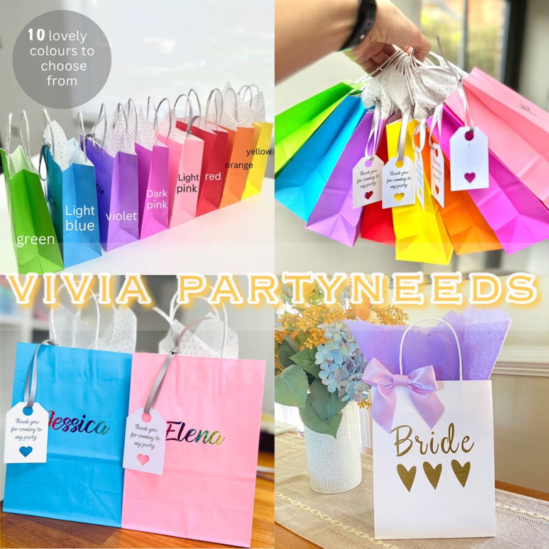 Plain Color Paper Gift Bag With Handle 15x8x21cm Birthday Wedding Party ...