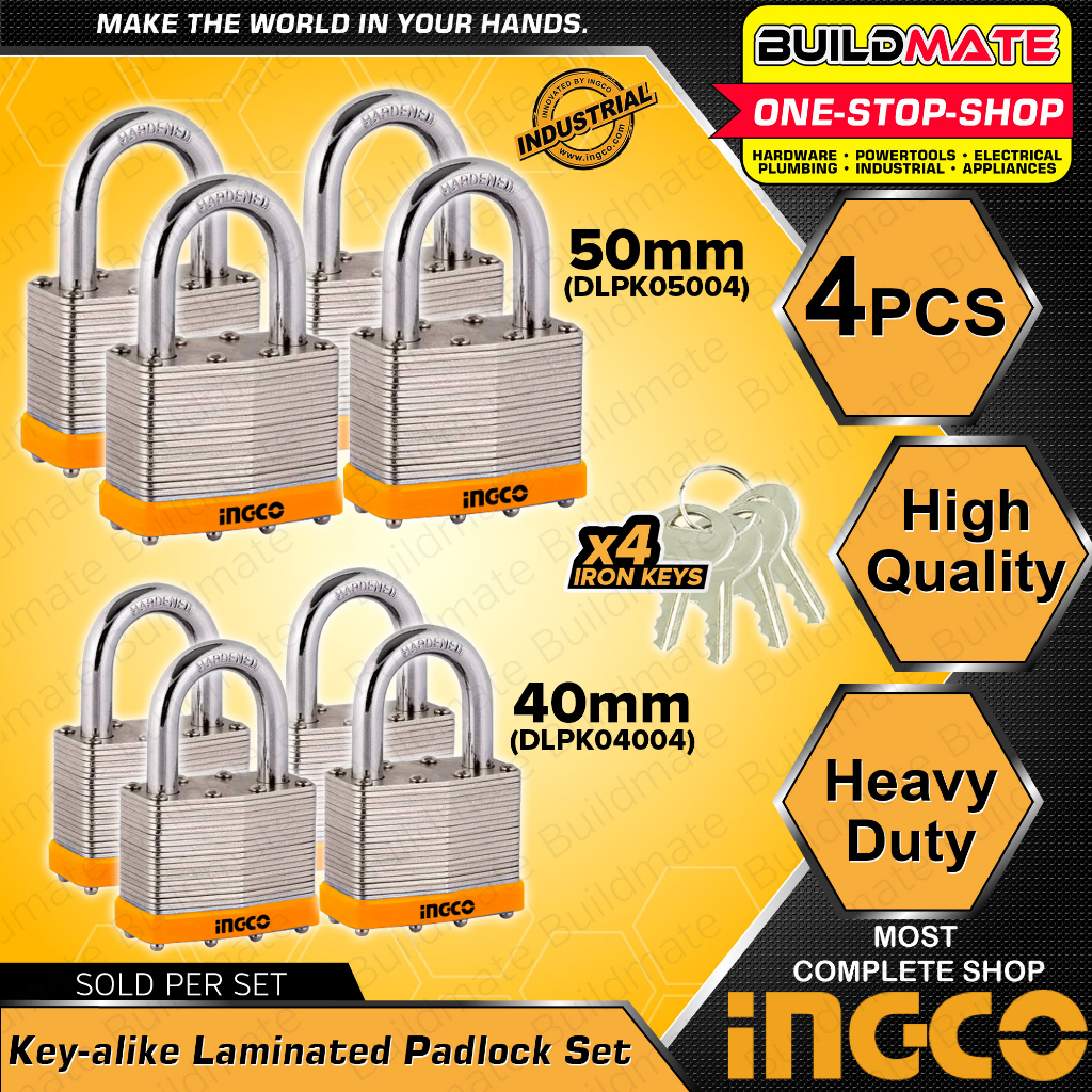Buildmate x INGCO 4PCS Key Alike Laminated Padlock 40MM | 50MM Keyed ...