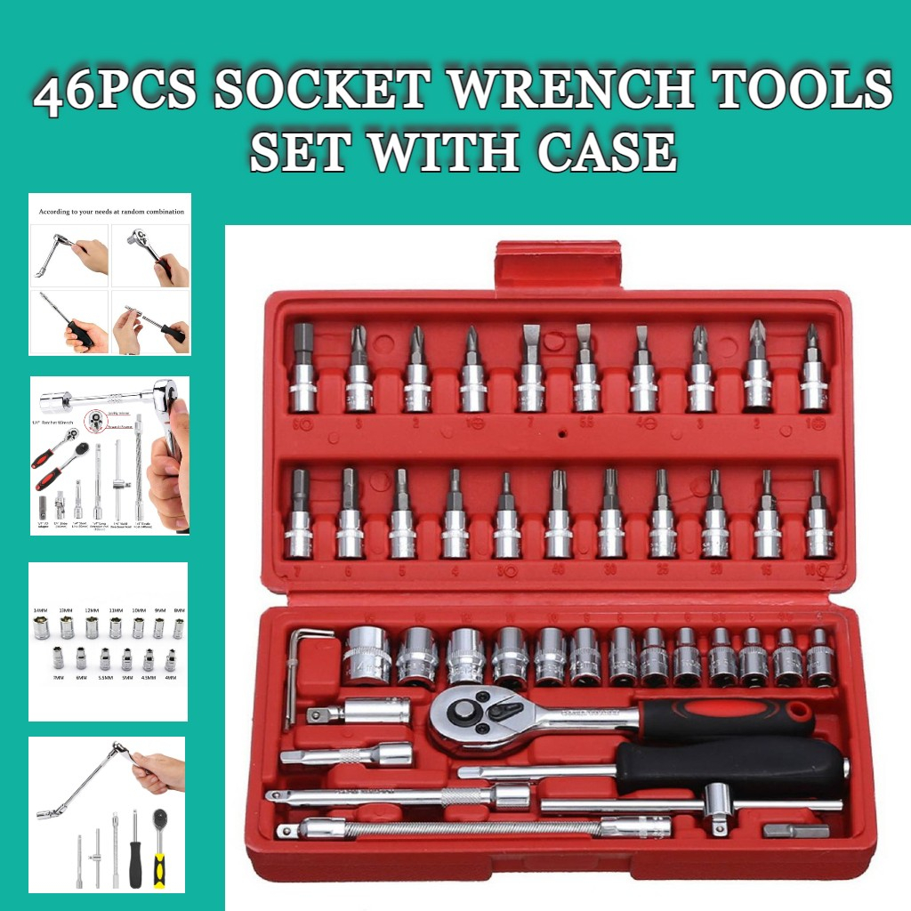 Socket Wrench Tools Set With Case Spanner Wrenches Garage Car Universal ...