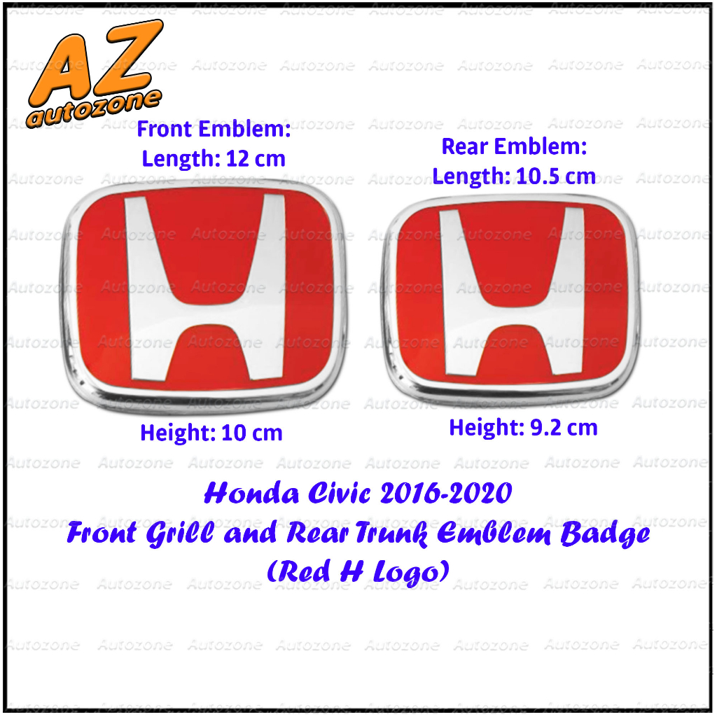 Honda Civic 2016-2020 Front Grill and Rear Trunk Emblem Badge Set Red H ...