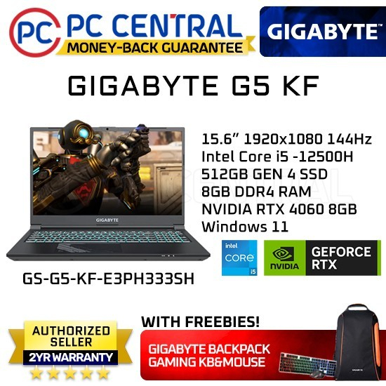 Gigabyte G5 KF (E3PH333SH) RTX 4060 Gaming Laptop 15.6" 144Hz Intel Core i5-12500H / RTX 4060 ...