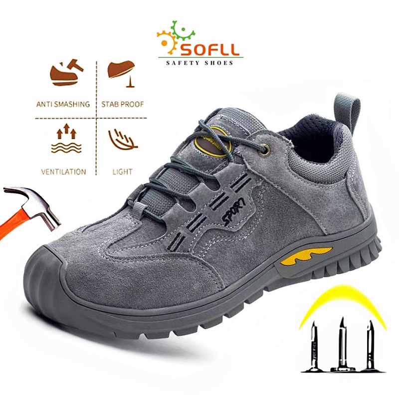 SOFLL Men's Steel Toe Leather Safety Shoes Anti-smash Anti-piercing ...