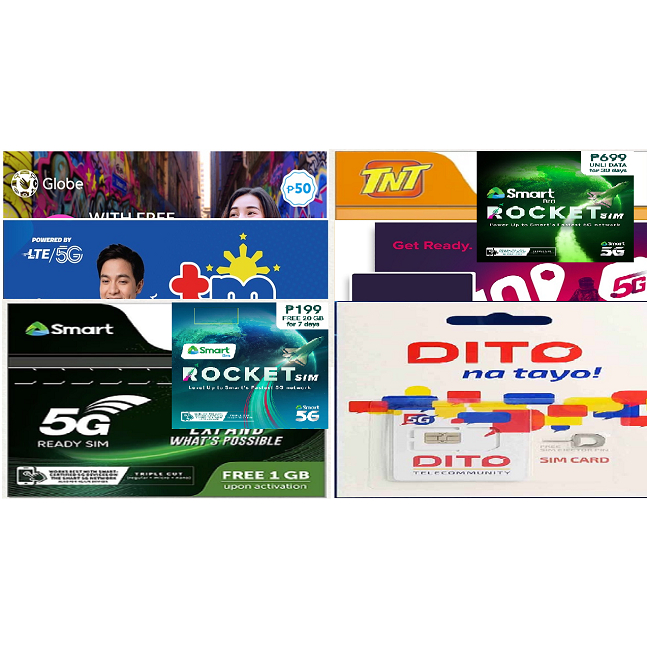 Assorted Prepaid SIMS, Smart 5G SIM, TNT 5G SIM, Globe 5G SIM, TM 5G ...