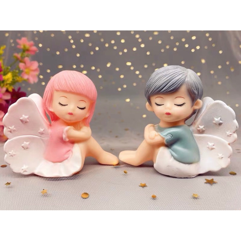 Pink hair angel girl or gray hair angel boy cake topper | Shopee ...