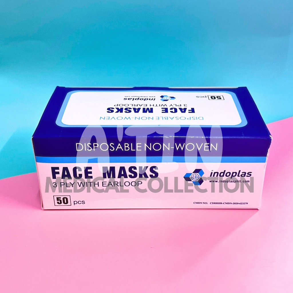 Indoplas Face Mask - 3Ply with Earloop | 50's /Box | Shopee Philippines