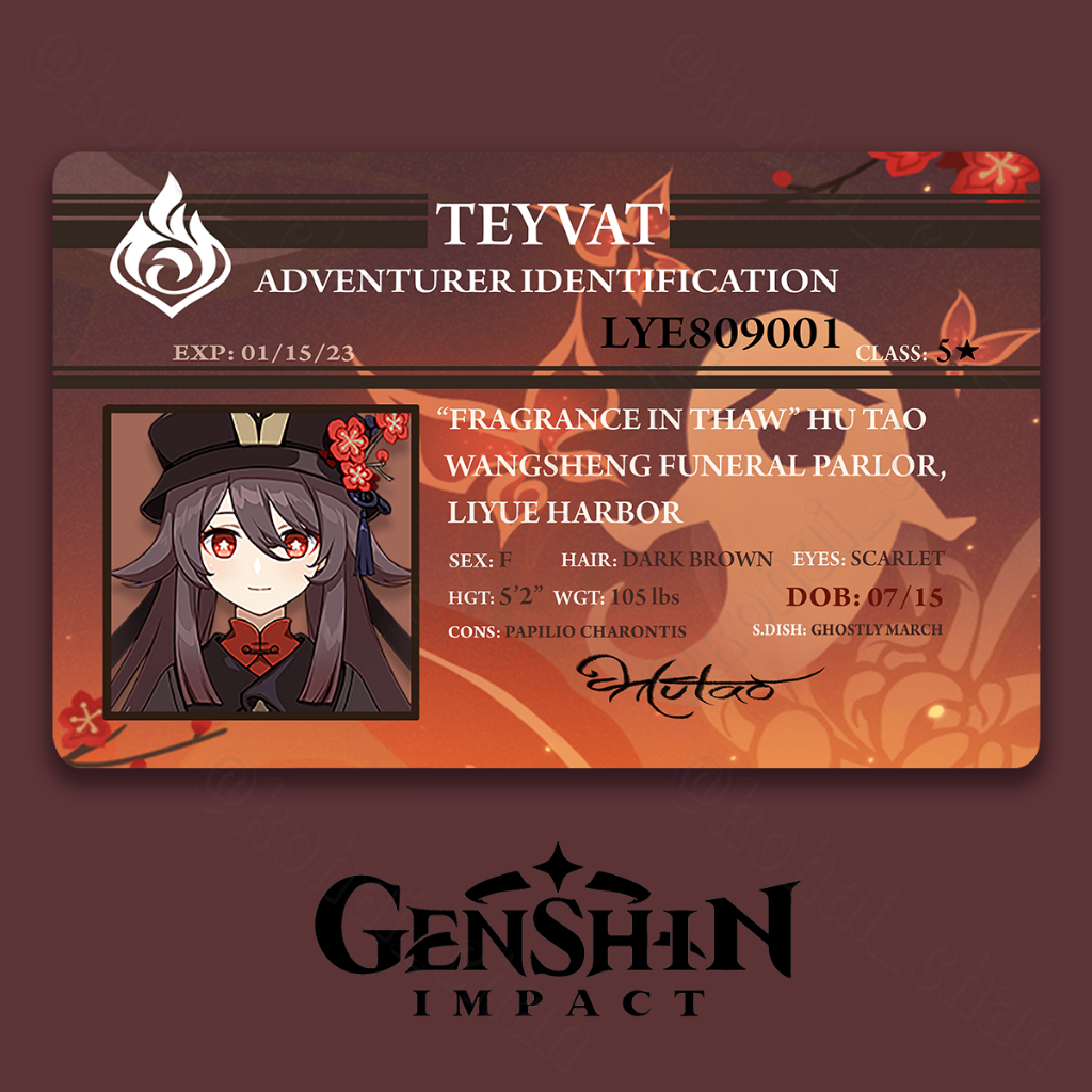 Genshin Impact Adventurer Identification ID Card Liyue Characters ...