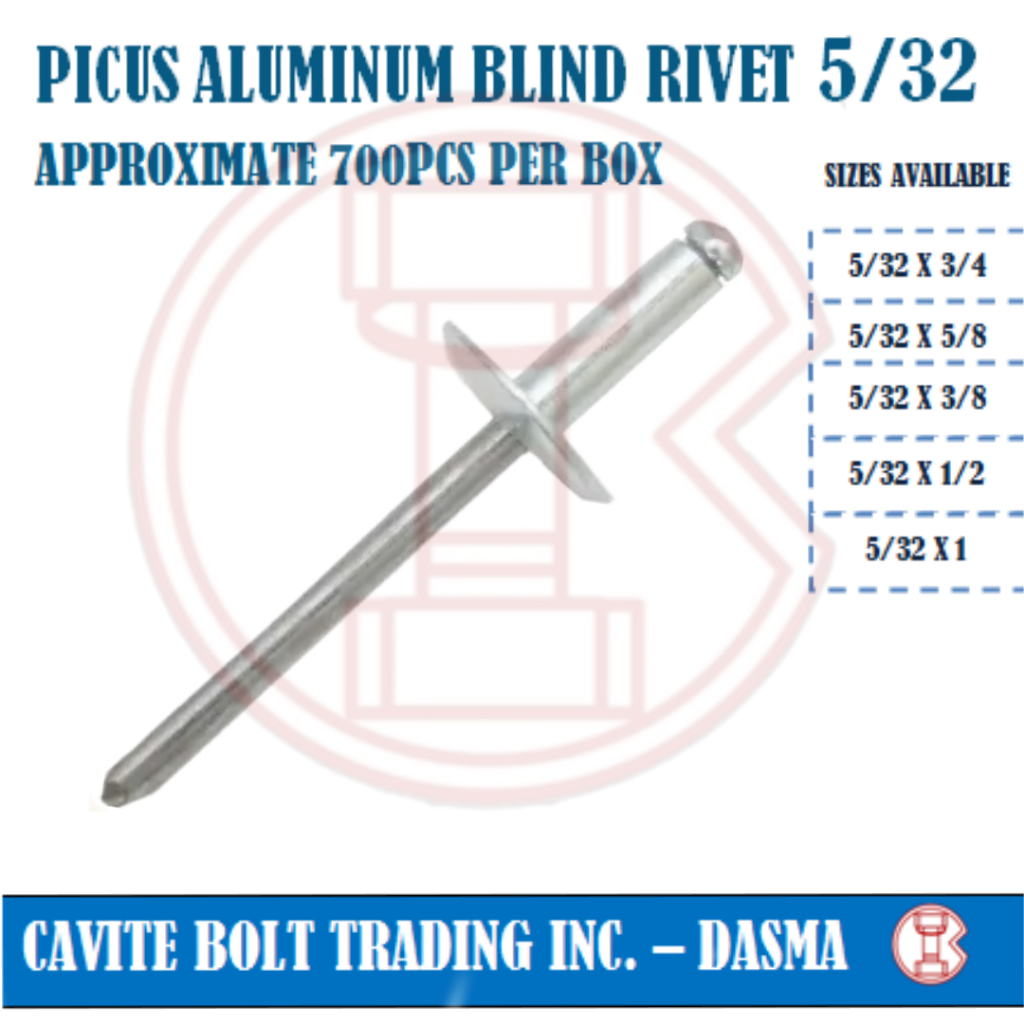 PICUS ALUMINUM BLIND RIVET 5/32" (APPROXIMATE 600 PCS PER ORDER/ BOX ...