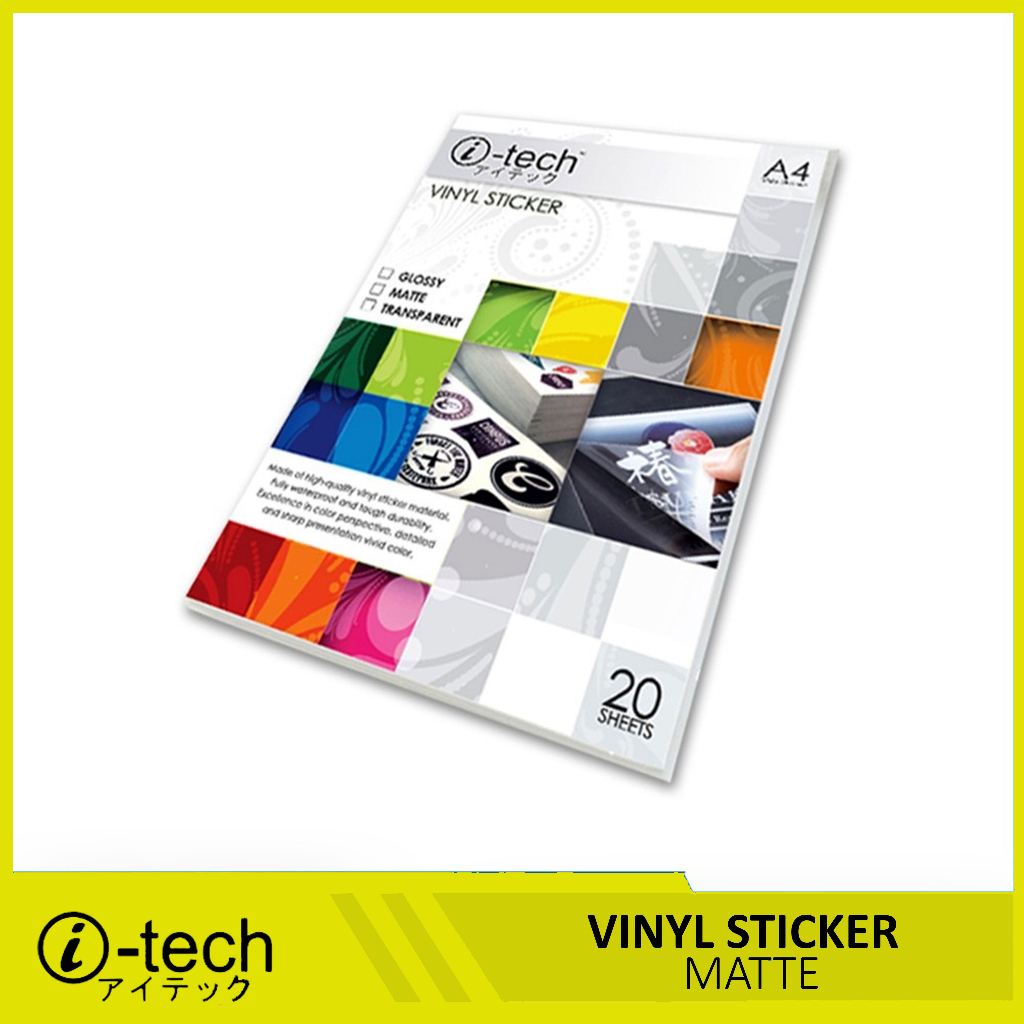 A4 ITech Vinyl Sticker Waterproof Matte/Glossy/Transparent 20 Sheet/Pack | CPM | Shopee Philippines