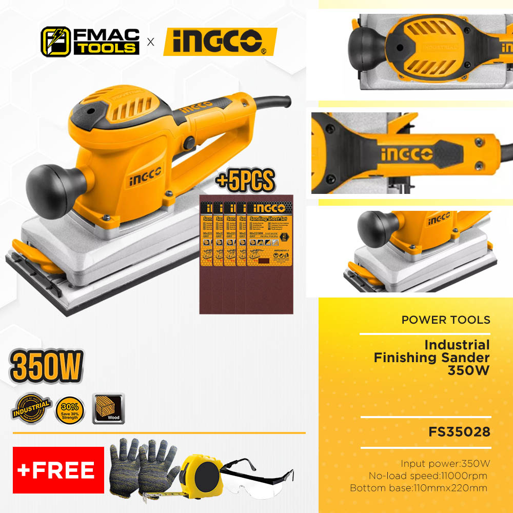 INGCO Industrial Finishing Sander 350W FS35028 + FREEBIES FMAC TOOLS ...