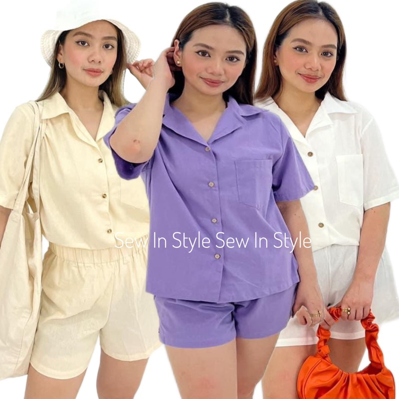 Gia Linen Polo & Short Set (FREESIZE fits up to LARGE) | Shopee Philippines