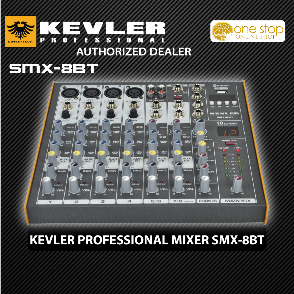 Kevler Professional Mixer SMX-8BT 8 CHANNEL 4 MIC / LINE 2 AUX MIXER ...
