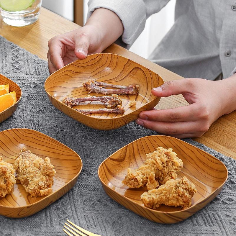 1pcs Kitchen Square Plate Plastic Wooden Plates 14cm Household Snack ...