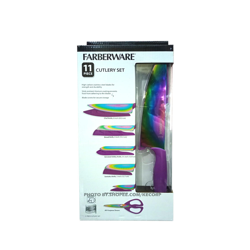 Farberware 11 Piece Cutlery Knife Set Purple Rainbow High Carbon Steel ...