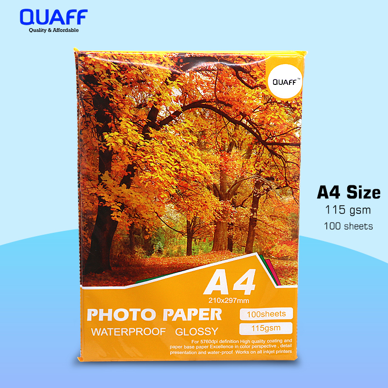 115gsm QUAFF Glossy Photo Paper , Inkjet Glossy Photo Paper A4 size (100 sheets / pack) | Shopee ...