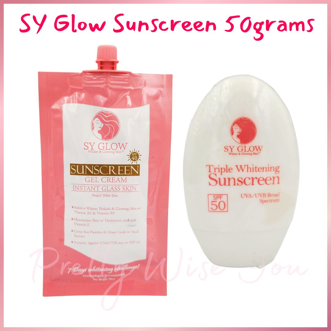 Sy Glow Triple Whitening Sunscreen Spf50 (egg) \ Sunscreen Gel Cream (sachet) Spf40 50ml ...