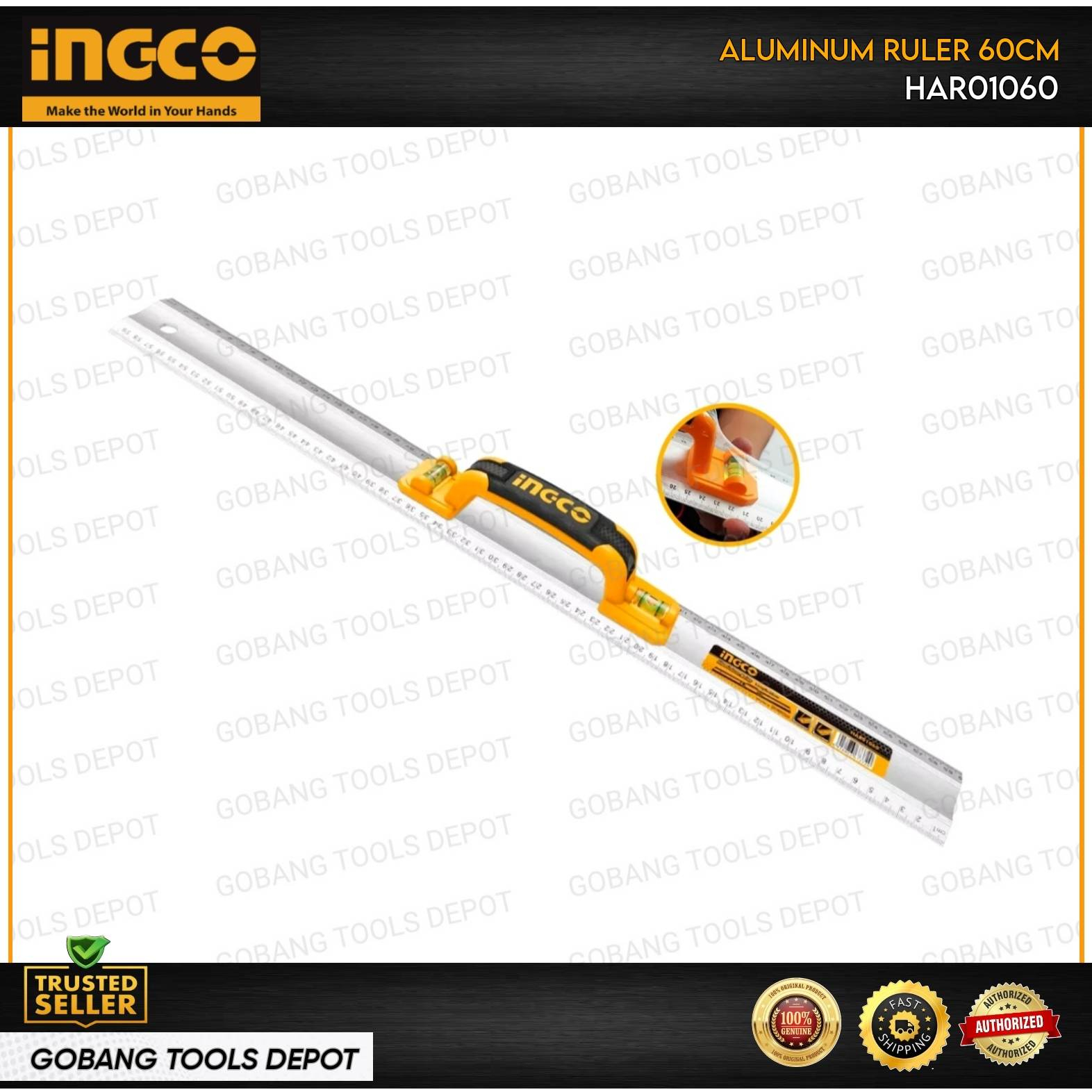 Ingco HAR01060 60cm Aluminum Ruler With Spirit Level | Shopee Philippines