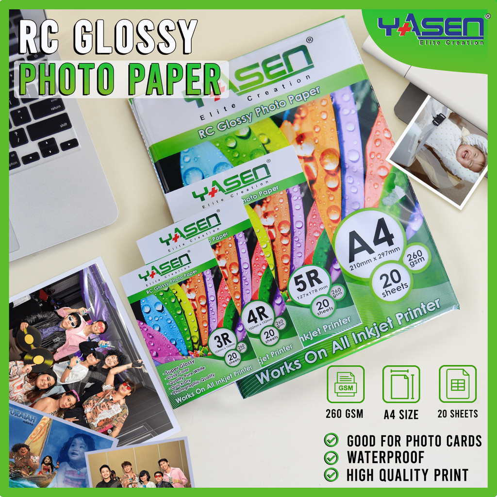 Yasen RC Glossy Photo Paper 260gsm Resin Coated A4 5R 4R 3R Size (20 ...