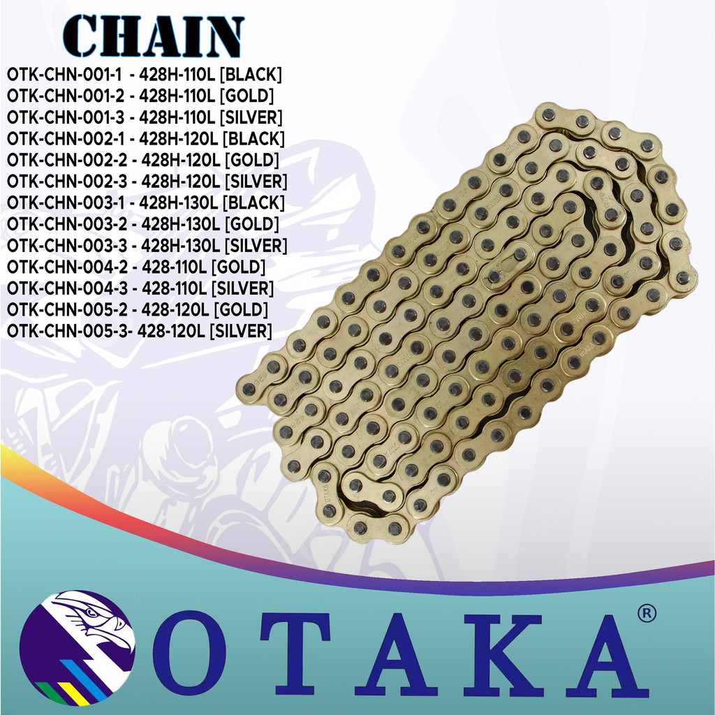 OTAKA Chains 428H-110L/120L/132L Super Heavy Duty Plates Black For ...