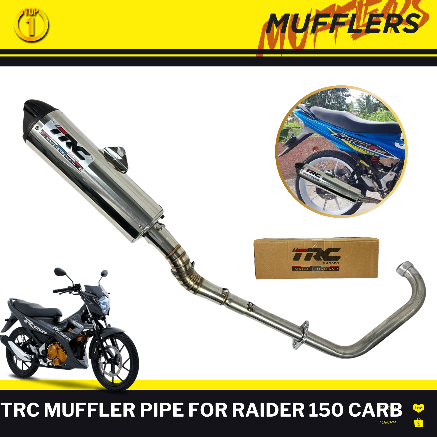 TOP1 CHROME Muffler Pipe For Suzuki Raider 150 Carb Made in Thailand ...