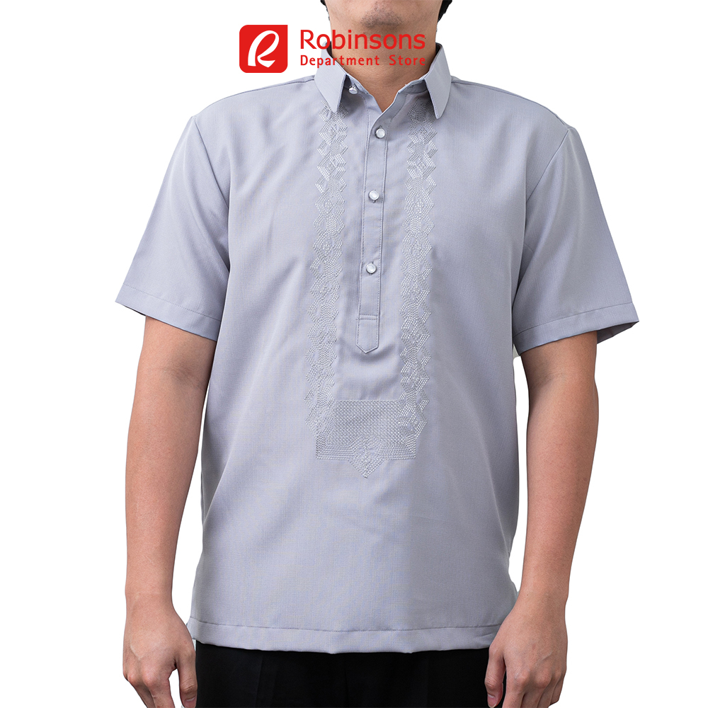 Executive Men's Embroidered Shortsleeves Office Barong (Light Grey ...
