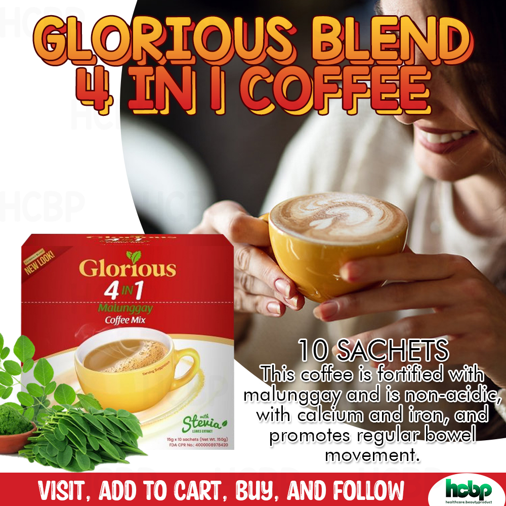 Glorious Blend 4 IN 1 COFFEE MIX (10s) – Malunggay, Calcium, Iron, Non ...