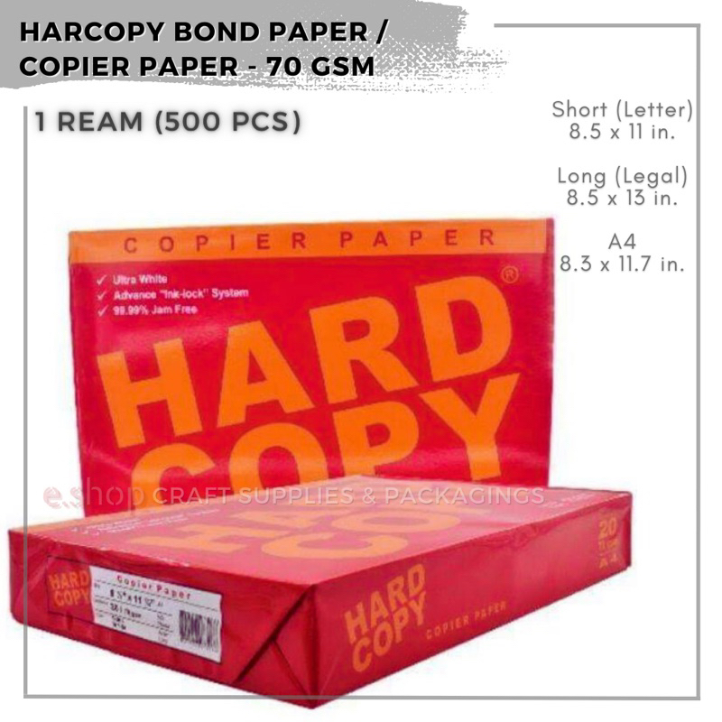 [1 REAM] HARD COPY Copier Paper 70 gsm Bond Paper | Shopee Philippines