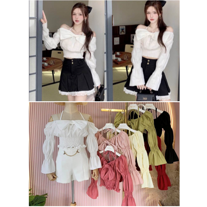 Authentic Bangkok Off Shoulder Flare Long Sleeve Ribbon Tops #121 Dee ...