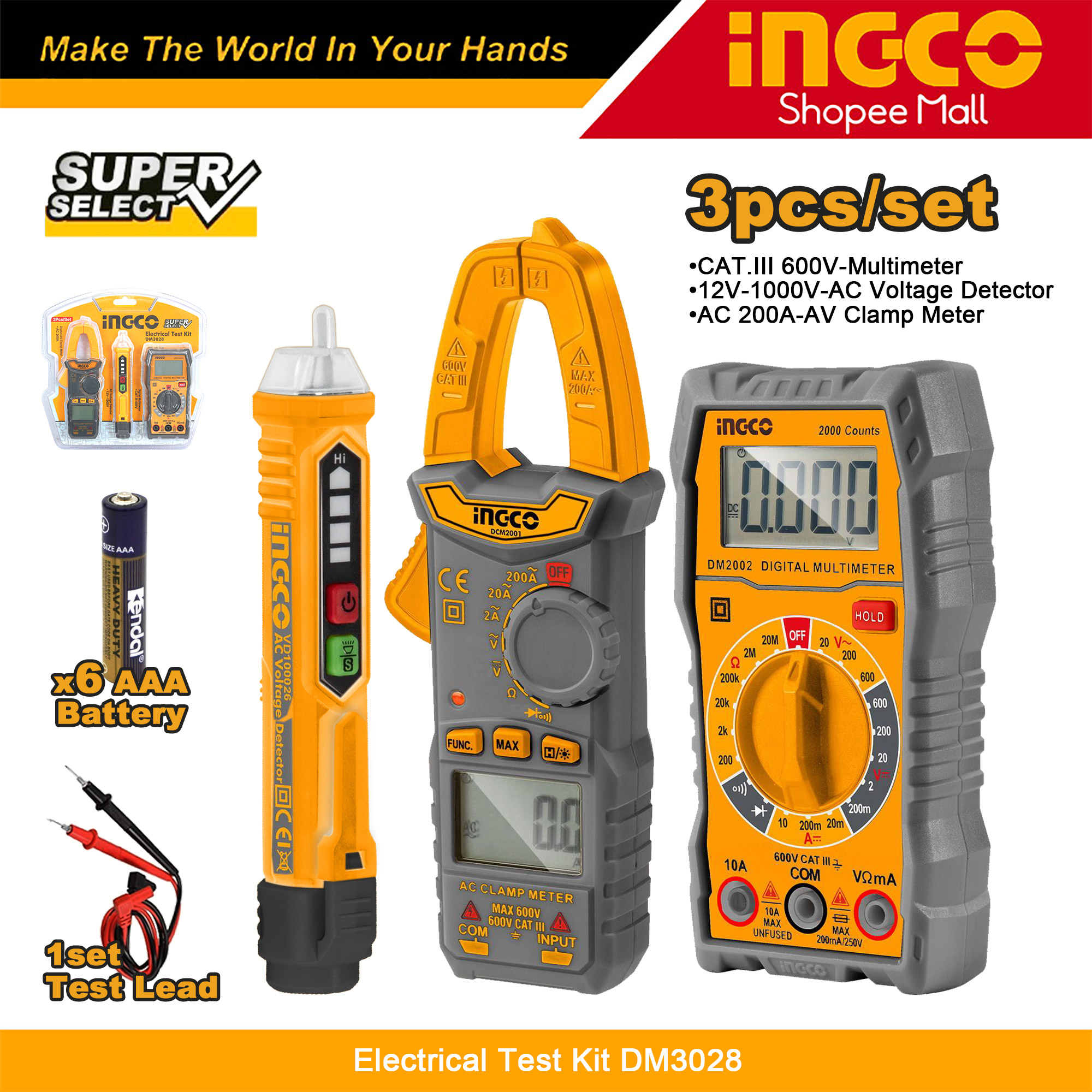 Ingco Electrical Test Kit Digital Multimeter, Voltage Tester And ...