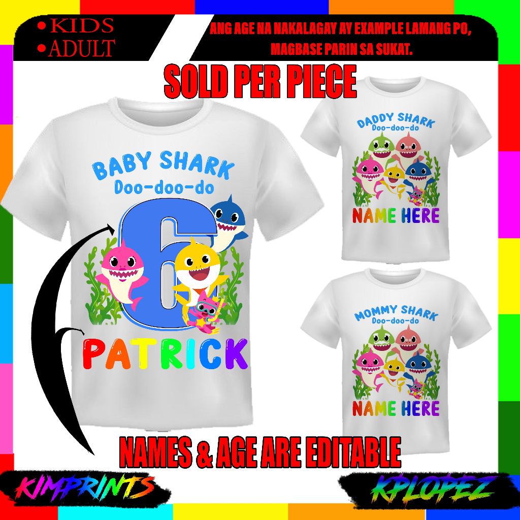 Baby Shark Personalized / Customized Birthday T-shirt Design Kids ...