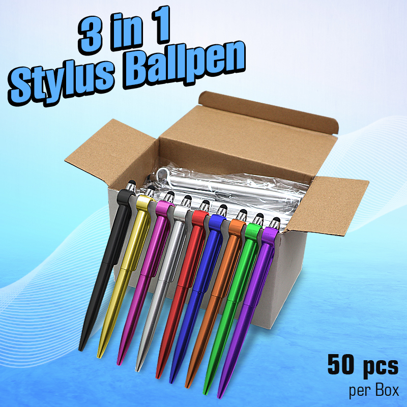 (50pcs) 3-In-1 Multi-Function Stylus Ballpen Cellphone Stand Touch ...