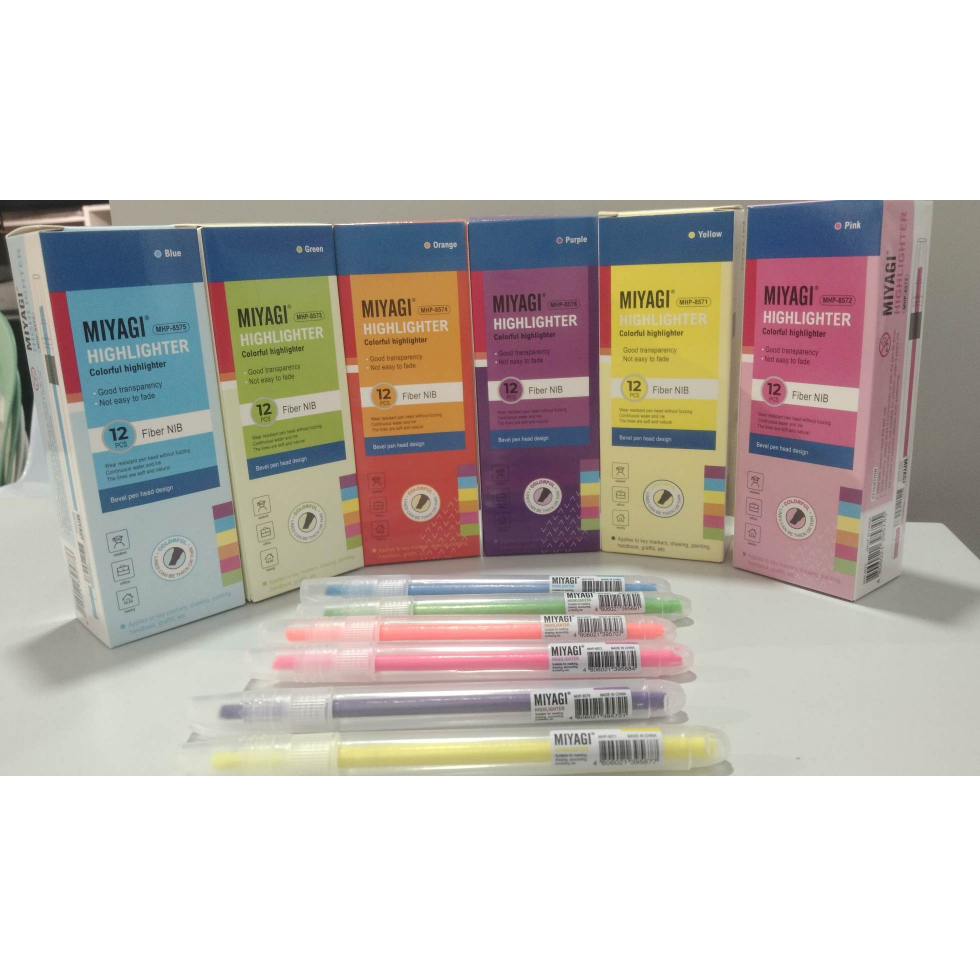 MIYAGI Fiber NIB Highlighter sold per set (6 assorted colors per set ...