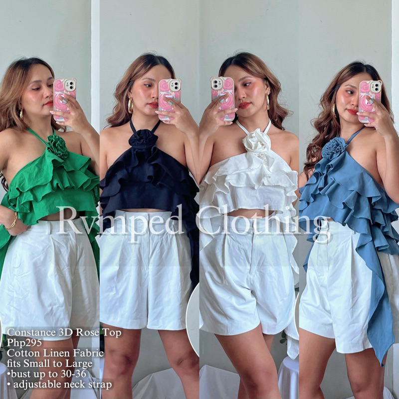 RVMPED Constance 3D Rose Top Ruffles Layered Halter with Adjustable ...