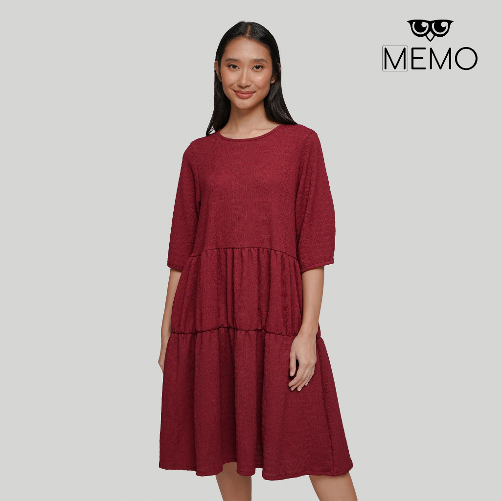 Memo Tiered Dress For Women (Maroon) | Shopee Philippines