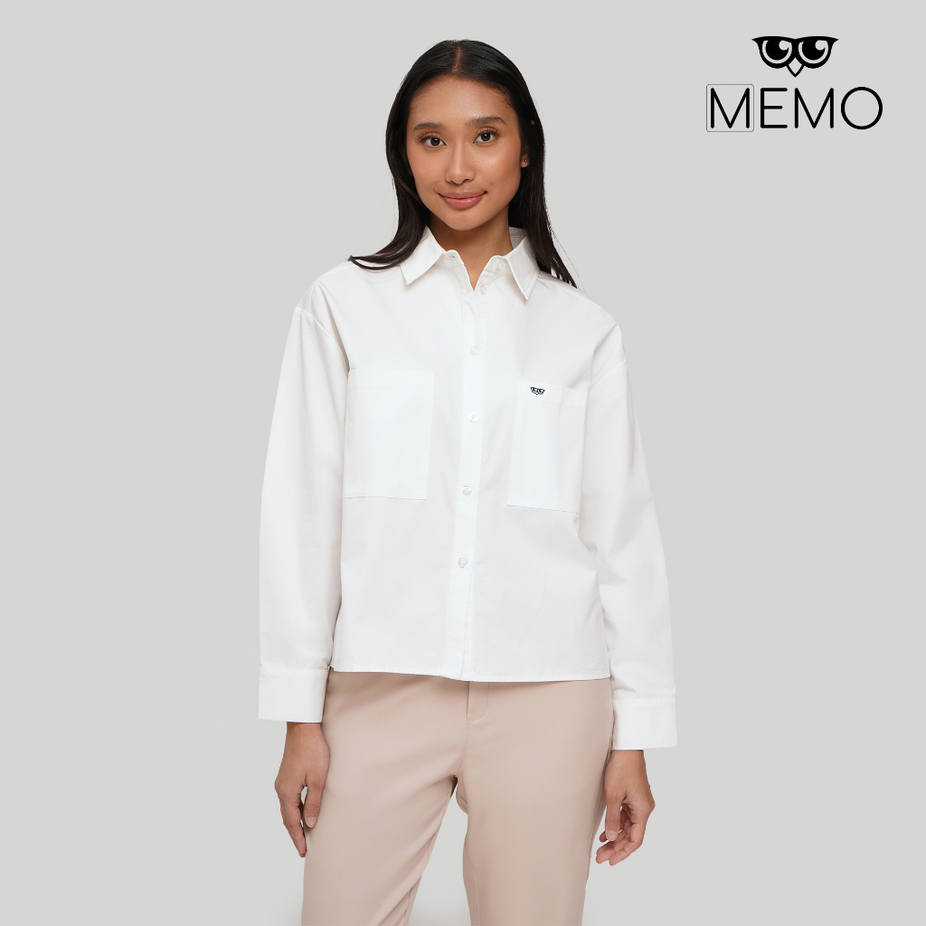 Memo Shirt With Pocket Detail For Women (White) | Shopee Philippines
