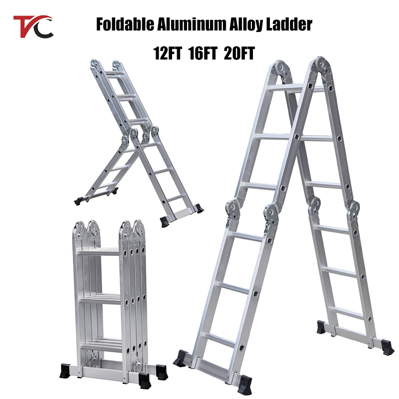 Foldable Ladder 12FT 16FT 20FT Aluminum Alloy Ladder Adjustable Multi ...