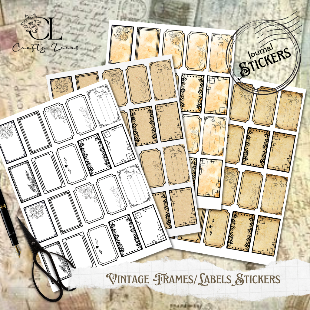 20pcs Vintage Frames/Labels Stickers - For Stationery Junk Journals ...