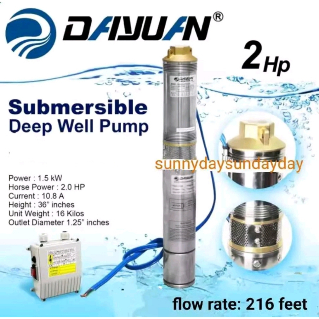 DAYUAN DEEPWELL SUBMERSIBLE PUMP 2HP WATER PUMP 4 CASING 1.25 OUTLET 100 COPPER WIRE Shopee Philippines